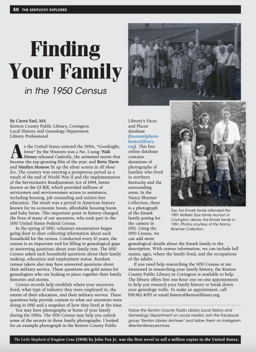 Finding Your Family in the 1950 Census | Kenton Library